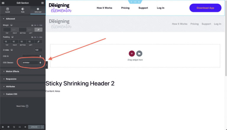 Create A Shrinking Sticky Header On Scroll With Elementor