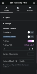 Category Filter using Elementor's Taxonomy Widget