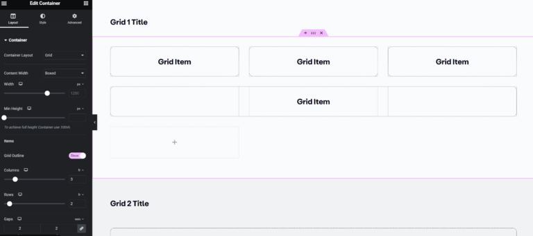 Create Complex Grid Layouts using Elementor Grid Containers